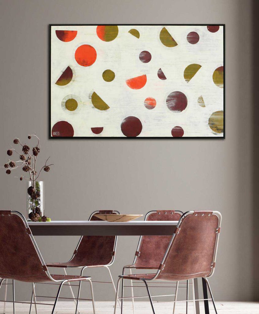 Schilderij met warme tonen| Particles Warm | Abstracte kunst